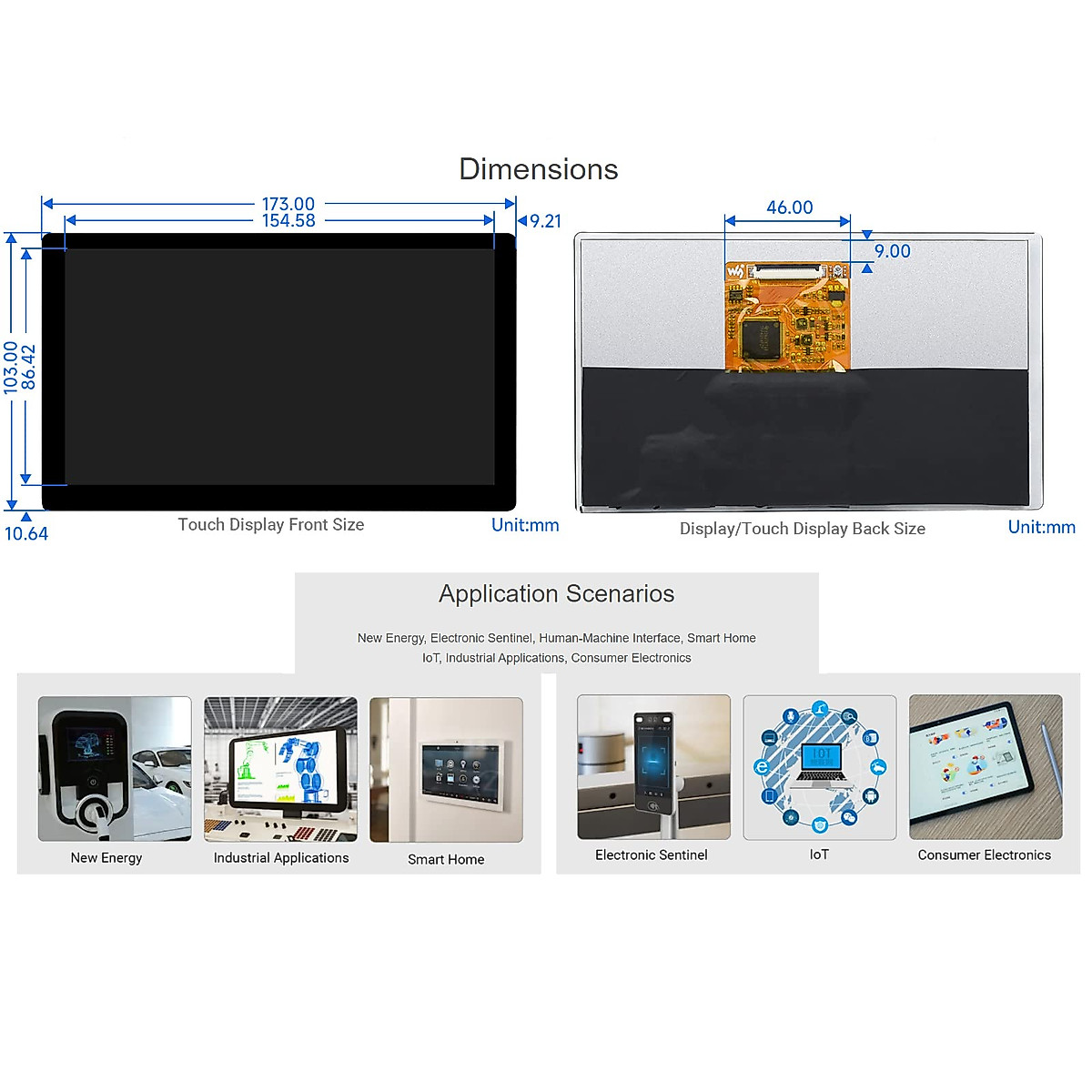 waveshare 1024 × 600 Resolution 7inch IPS Display Integrated Thin and Light Touch Screen for Raspberry Pi,Jetson Nano,Windows PC,Support Windows/Linux/Android System,170° Wide Viewing Angle