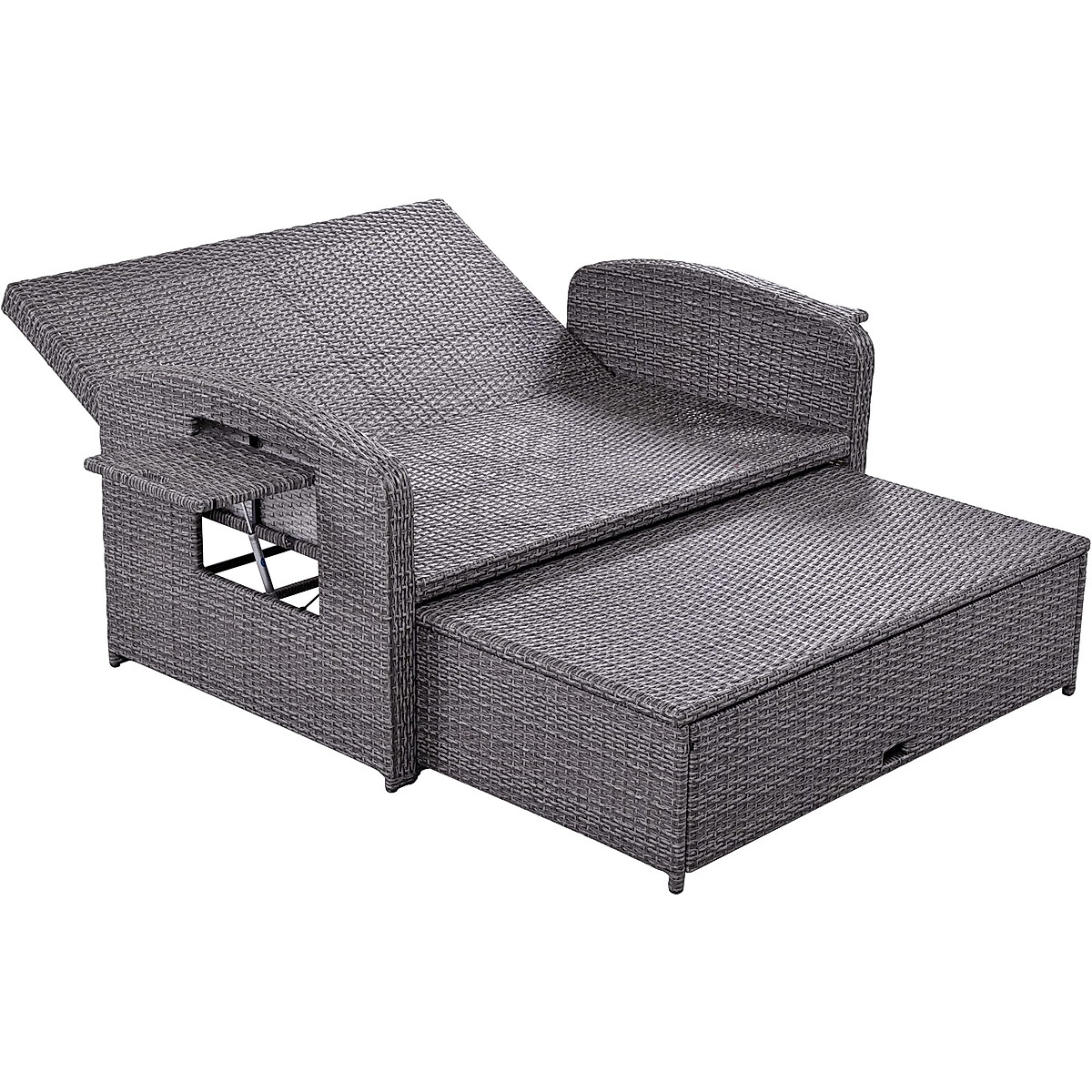 Brabrety Outdoor Rattan Double Chaise Lounge,2-Person Reclining Sunbed with 3-Height Adjustable Back, Furniture Protection Cover and A Footrest (White/Double*F)