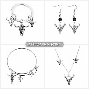 KitBeads 100pcs Tibetan Cattle Head Charms Mixed Styles Cattle Skull Charms Antique Silver Animal Skull Cow Bull Head Charms for Jewelry Making Bulk