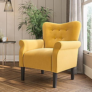 BELLEZE Modern Accent Chair for Living Room, High Back Armchair with Wooden Legs, Upholstered Wingback Chair Padded Armrest Single Sofa Club Chair for Living Room, Bedroom - Allston (Citrine Yellow)