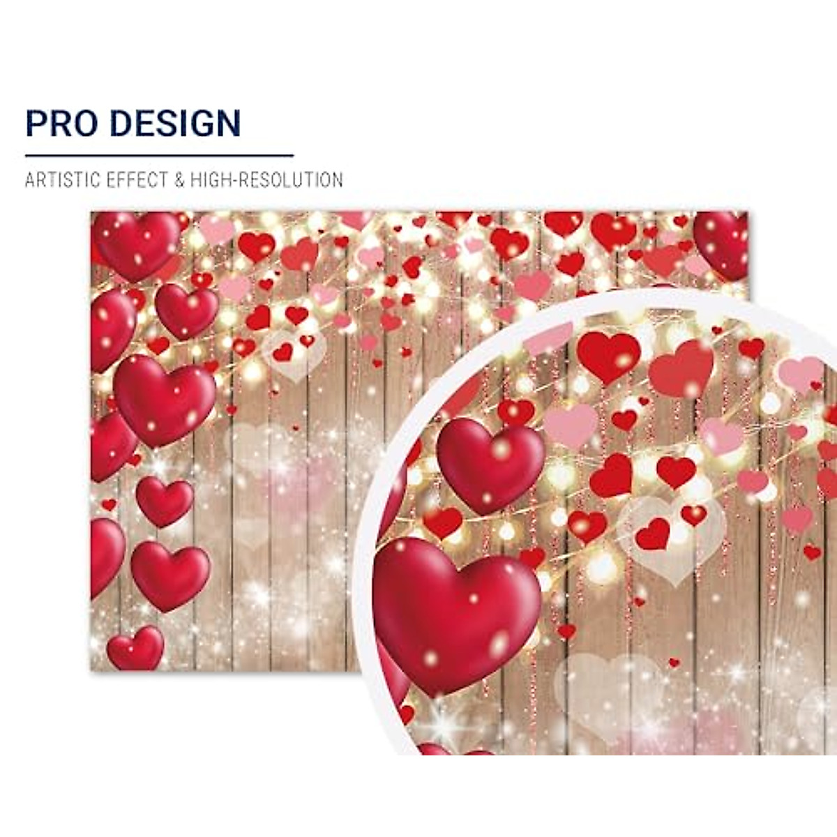 Allenjoy 82" x 59" Valentine's Day Photography Backdrop Rustic Wood Glitter Lights Red Love Heart Background for Mother's Day Wedding Bridal Shower Party Decor Banner Portrait Photo Studio Props