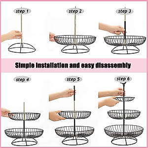 SuperDuo 3-Tier Fruit Basket Bowl Metal Wire Countertop Vegetable Stand Holder with Top Handle-Bird Shape for Kitchen Livingroom -Golden