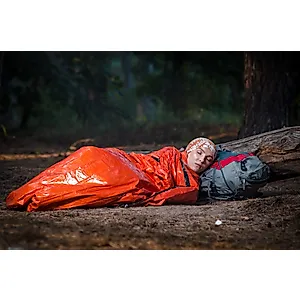 Emergency Portable Sleeping Bag Reflective Bivy Sack Mylar Thermal Survival Kit Emergency Preparedness for Camping Extreme Cold - Includes Whistle Compass and Survival Hook Emergency Go Bug Out Bag