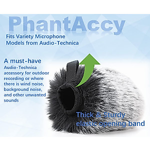 PhantAccy Pop Filter/Windscreen for Audio-Technica AT-2020 AT-2035 AT-2040 AT-2040 AT-2050 AT-2500 AT-4040 Microphones, Furry Mic Cover for Wind and Ambient Noise Reduction (Furry-BlackWhite)