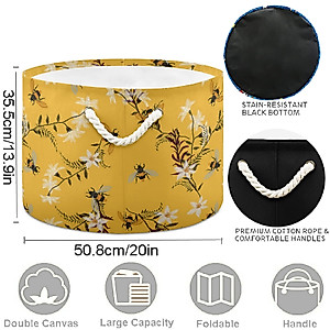visesunny Stylish Embroidery Bee Butterfly Pattern Laundry Baskets Fabric Storage Bin Storage Box Collapsible Storage Basket Toy Clothes Shelves Basket for Bathroom,Bedroom,Nursery,Closet,Office