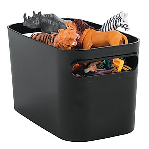 mDesign Plastic Toy Box Storage Organizer Tote Bin with Handles for Child/Kids Bedroom, Toy Room, Playroom - Holds Action Figures, Crayons, Building Blocks, Puzzles, Crafts - 10" Long, 2 Pack - Black