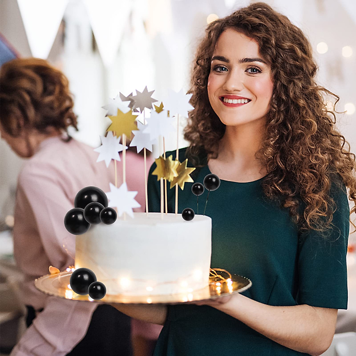 30 PCS Balls Cake Topper DIY Cake Insert Toppers Ball Cake Picks Cupcake Topper for Birthday Party Baby Shower Wedding Cake Decoration（Black）