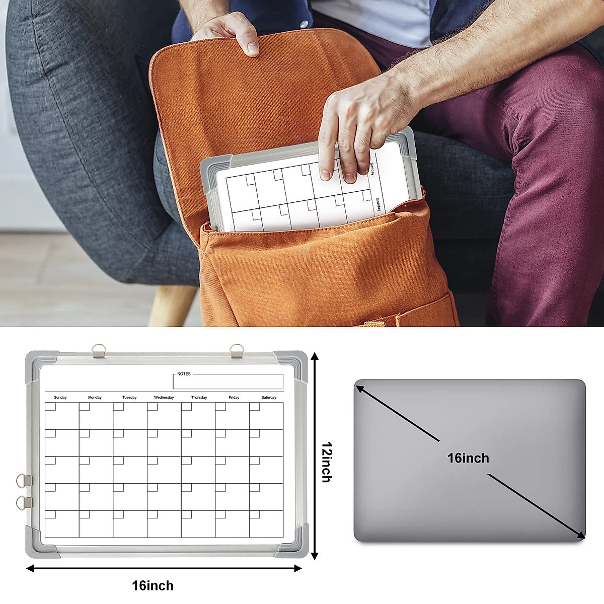 EOOUT Monthly Calendar Dry Erase Whiteboard for Wall, 16" x 12" Magnetic WhiteBoard, Portable Hanging Double-Sided White Board for Office Drawing Kitchen Planning Memo, School Home Memo to Do List