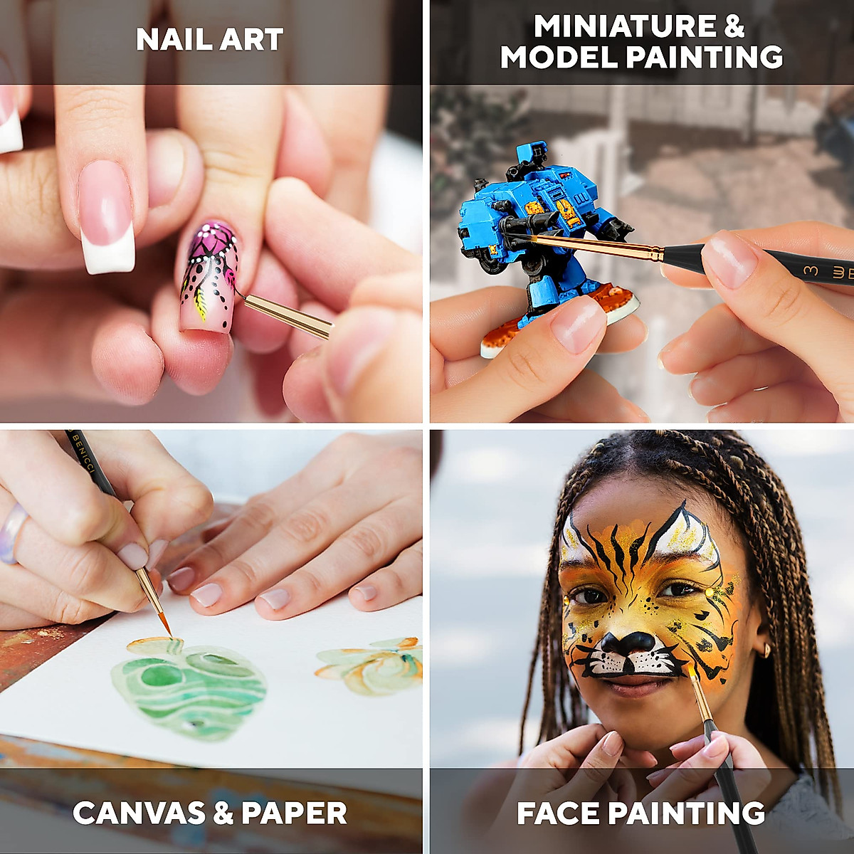 Professional Miniature Paint Brushes - Paint Brush Set of 10 Detail Paint Brushes - for Fine & Art Painting - w/ Comfortable Grip Handles - Perfect for Acrylic, Watercolor, Oil, Models, Warhammer 40k