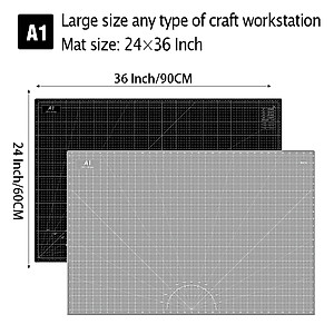 Headley Tools Thickened 24 x 36 Inch Self Healing Sewing Cutting Mat, A1 Rotary Cutting Sewing Mat for Crafts, Double Sided 5-Ply Table Cutting Board for Fabric Quilting Leather Hobby, Grey/Black