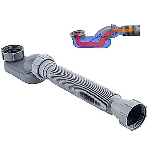 Generic Flexible Low Profile 1 1/2 P Trap Bathroom Sink Low Profile Shower Drain Retractable Flat P-Trap Drain Flexible Tub Shower Drain, for Acrylic Bathtubs, Gray