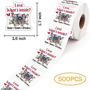 Lasimfa Love What's Inside Shap Share Review 500 Retro Camera Stickers - 1.5 Inch Size for Small Business and Small Shop Thank You Customers, Party Decorative and Gift Wrap