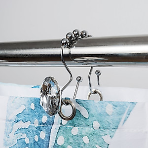 Cyrra Stainless Steel Rust Resistant Double Hooks Glide Shower Ring Hangs for Both Shower Curtain and Liner 12-Pack (Crystal White)