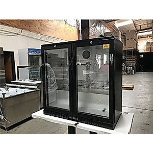 COOLER DEPOT Beer Back Bar Cooler 2 door 35 inch Commercial Refrigerator 35 inch Black Beverage Cooler Counter Height 35 Deg-46 DegF with 2 Glass Door