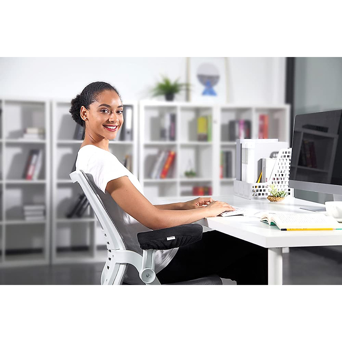 Aloudy Ergonomic Memory Foam Office Chair Armrest Pads, Comfy Gaming Chair Arm Rest Covers for Elbows and Forearms Pressure Relief(Set of 2)