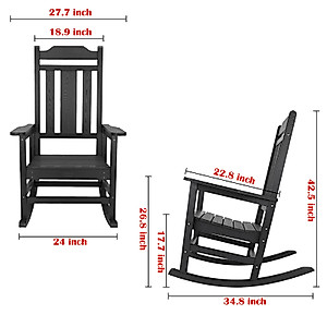hOmeHua Rocking Chair, All-Weather Oversized Outdoor Indoor Chair, Patio Fade-Resistant Porch Rocker Chair, Durable Smooth Rocking, Comfortable Easy to Assemble, Low Maintain (Black)