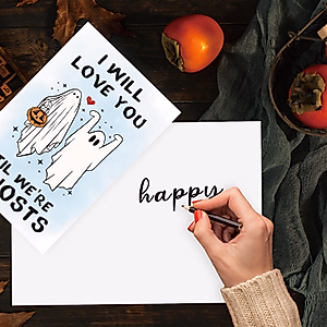 Zyulin Funny Halloween Wedding/Engagement Card for Women Men, Spooky Halloween Anniversary Card Gifts for Couples, Romantic Valentines Day Card for Him Her-I WILL LOVE YOU TIL WE'RE GHOSTS