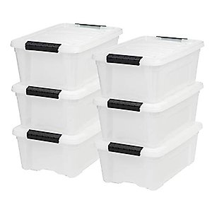 IRIS USA 12 Qt. Plastic Storage Container Bin with Secure Lid and Latching Buckles, 6 pack - Pearl, Durable Stackable Nestable Organizing Tote Tub Box Toy General Organization Small