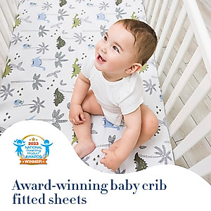 My Little Zone 100% Cotton Crib Fitted Sheets for Baby Boys and Girls, Dinosaur - Breathable Toddler Bed Sheet Set - Dino Safari, 28x52 with 8" Deep Pocket, Blue-White, 2 Pack