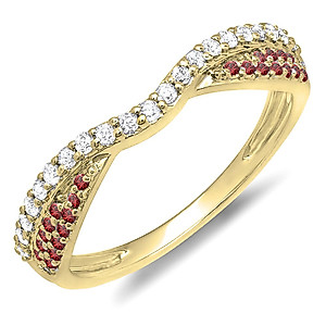 Dazzlingrock Collection Round Ruby & White Diamond Ladies Anniversary Wedding Band Stackable Ring in 14K Yellow Gold, Size 7