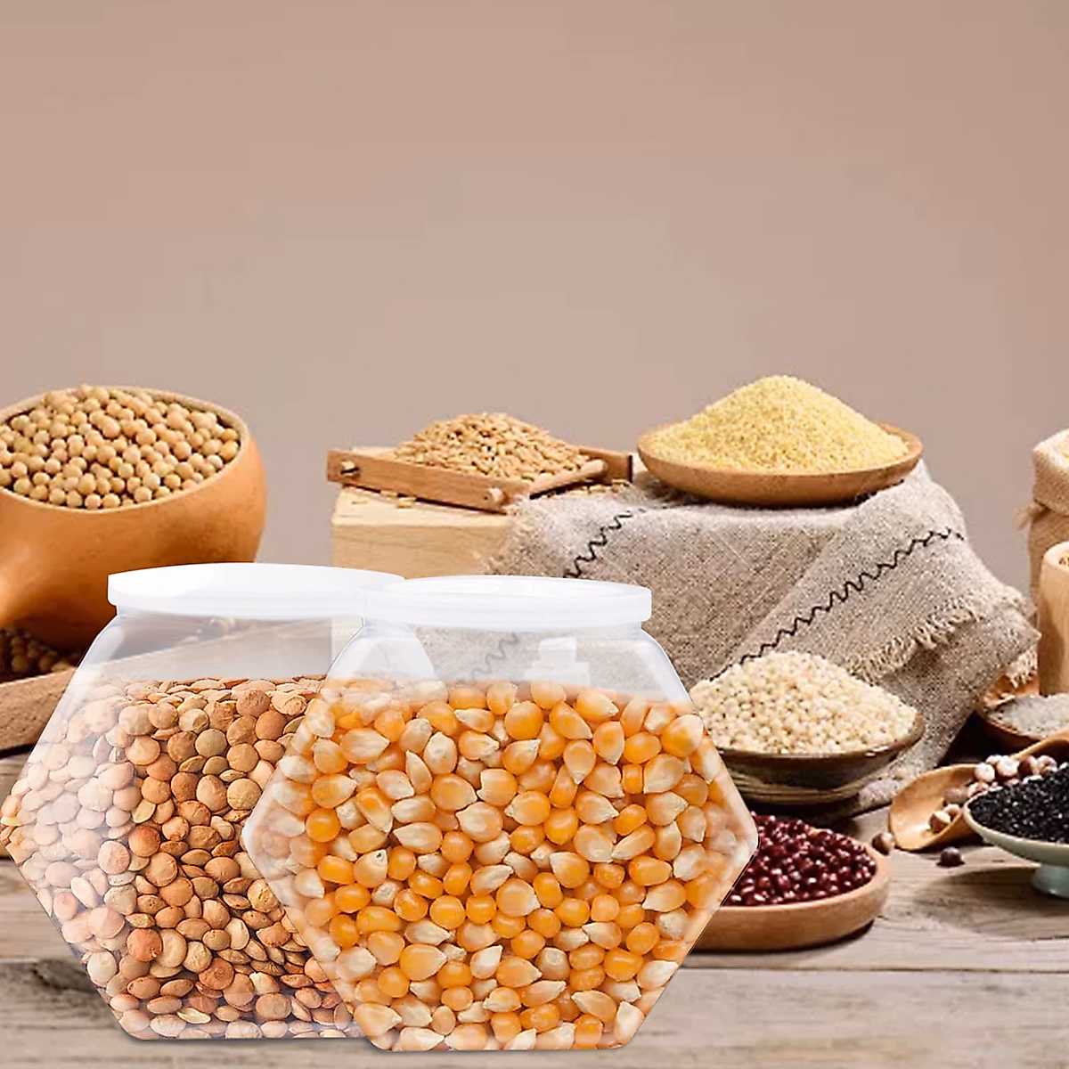 4 PCS Plastic Candy Jars Cookie Jars, Hexagon with Airtight Lids Clear Candy Jar Wide Round Mouth Snacks Candy Containers Reusable Coffee Candy Display for Gifts and Storage