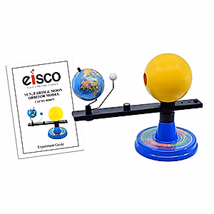 Illuminated Sun, Earth & Moon Orbital Model, 12.25" H x 16.25" W - 12V Light Bulb Demonstrates Sunlight on Earth & Moon - Solar Eclipse Demonstration - Includes Experiment Guide - Eisco Labs