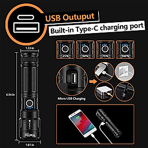 Relybo Flashlights High Lumens Rechargeable, LED Flashlight Super Bright 250000 Lumens XHP70.2, High Power Tactical Flashlight Powerful, Handheld Flash Light for Camping, Hiking, Emergency