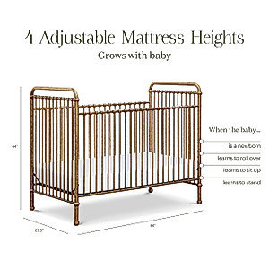 NAMESAKE Abigail 3-in-1 Convertible Baby Crib (Gold) - GREENGUARD Gold Certified - Convertible Crib to Toddler Bed and Daybed - Baby Bed w/ 4 Adjustable Heights - Vintage Baby Crib Convertible