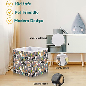 visesunny Rectangular Shelf Basket Corgi Bubble Tea Clothing Storage Bins Closet Bin with Handles Foldable Rectangle Storage Baskets Fabric Containers Boxes for Clothes,Books,Toys,Shelves,Gifts