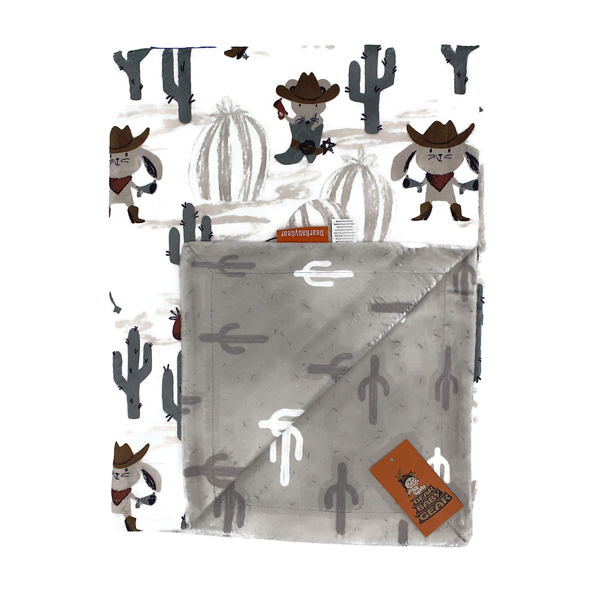 Dear Baby Gear Deluxe Double Layer Baby Blanket - Gender Neutral Infant Blankets for Girls & Boys - Nursery Quilt for Newborn - Cute Infant Blanket Gifts - Wild West Cactus in Gray Cactus, 40" x 30"