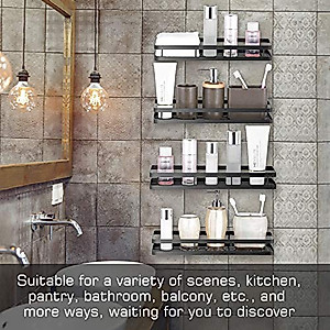 Scnvo Wall Mounted Spice Rack Organizer 4 Pack, Floating Shelves Storage for Pantry Cabinet Door, Sturdy Hanging Seasoning Organizer Jars Storage for Kitchen, Bathroom, Black