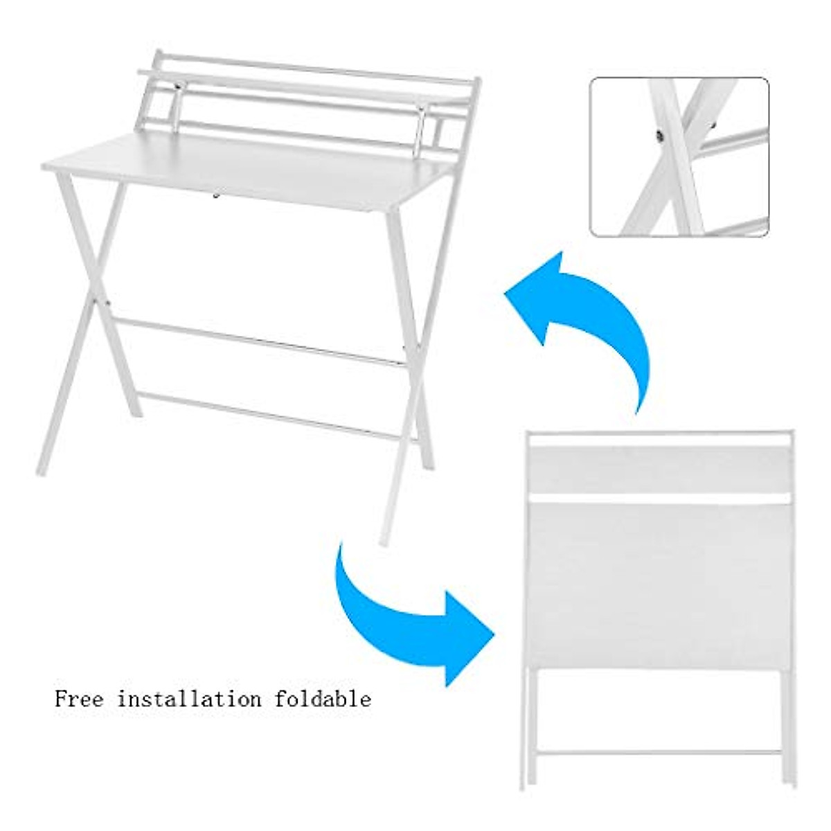 Folding Study Desk Small Folding Desk for Small Space Home Office Simple Laptop Writing Table Corner Desk, Study Writing Desk for Students Kids Adult,No Assembly Required (All White)