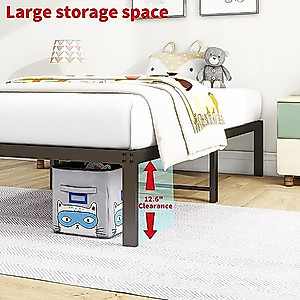 DUMEE Metal Twin Bed Frames 14 Inch High Heavy Duty Metal Platform Bed Frame Twin Size No Box Spring Needed, Under Bed Storage, Enhanced Support Noise Free, Black