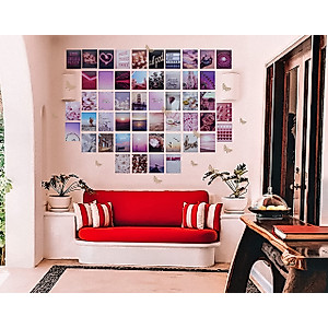 Elevation Art Photo Collage Kit for Wall Aesthetic, 55 Photos and 12 3D Butterfly Stickers. Peaceful Pink and Blue Room Decor for Teen Girl Room Decor and Dorm Rooms.
