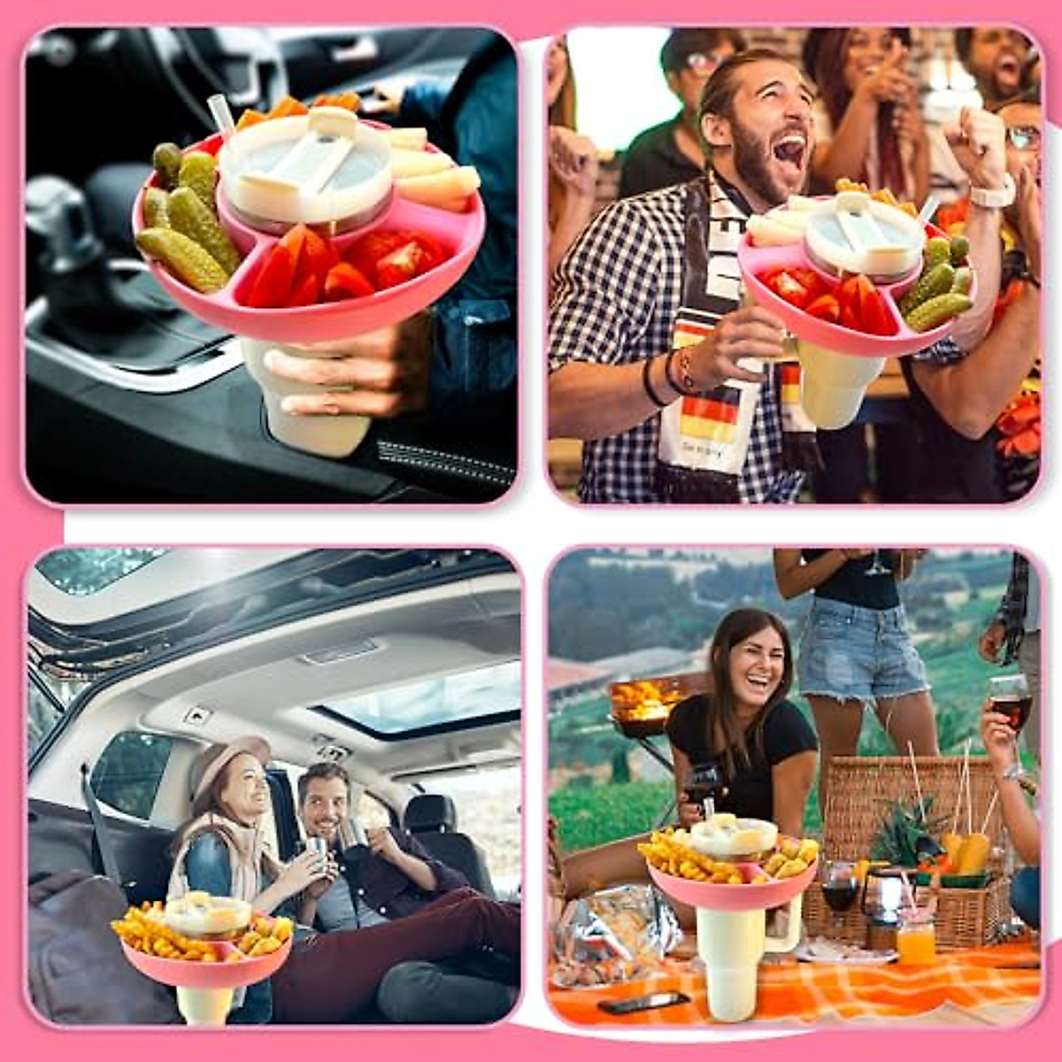 BELL BEAR Snack Bowl For stanley Cup Accessories，For stanley 40 oz tumbler with handle，simple modern 40 oz tumbler Accessories，Snack Bowl Combo (pink)