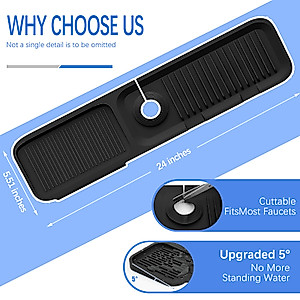 Joyhalo 24 Inches Kitchen Sink Splash Guard for Kitchen Sink Area, 5 Slope Sink Mats and Protectors, Kitchen Faucet Splash Guard, Faucet Drip Catcher Tray for Kitchen Sink Accessories, Black