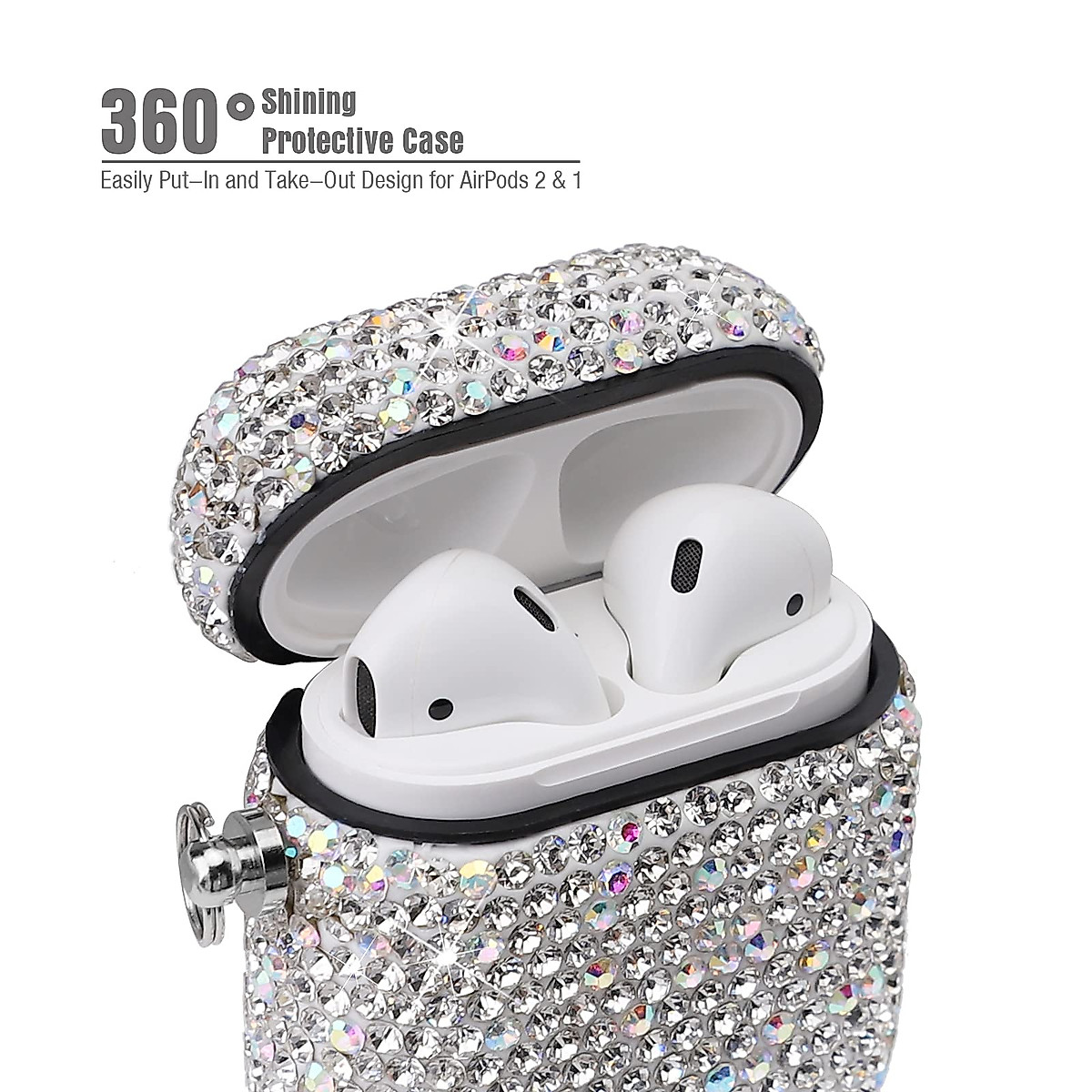 Luxurious Rhinestone AirPods Case, Protective Bling Diamonds AirPod Charging Protective Case Cover for Apple I10/I12 TWS (Silver with Keyring)