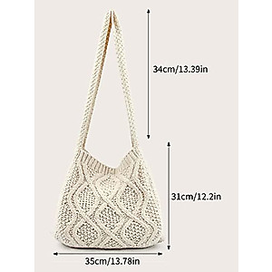 Verdusa Women's Crochet Shoulder HandBags Hobo Knitted Tote Bag Shopping Bags Beige one-size