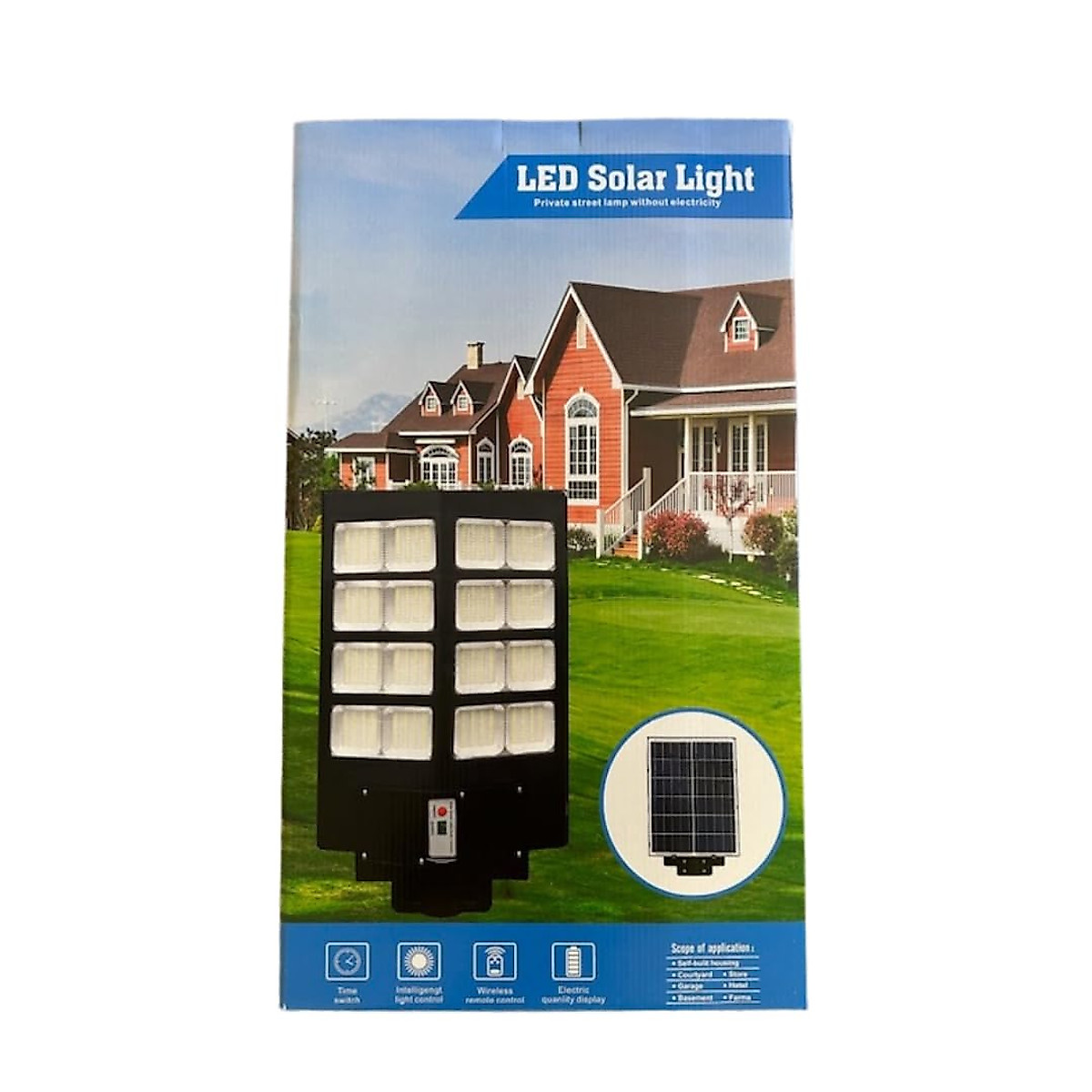 LED Solar Light 1000W Private Street Lamp Without Electricity for Outdoors, Sidewalk, & Buildings with Time Switch, Light Control, Wireless Remote Control, & Electric Display