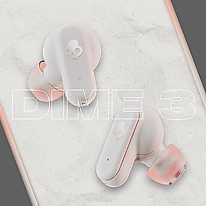 Skullcandy Dime 3 In-Ear Wireless Earbuds, 20 Hr Battery, Microphone, Works with iPhone Android and Bluetooth Devices - Bone/Orange Glow
