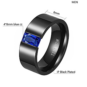 Ringcrown Couple Rings Black Rings Blue Cz Womens Wedding Ring Sets Titanium Steel Man Wedding Bands（Please Buy 2 Rings for 1 Pair）