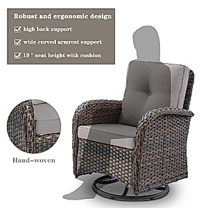 Belord Patio Wicker Chairs Swivel Rocker - Outdoor Swivel Rocking Chairs Set of 2 with Rattan Side Table, Patio Swivel Glider Chair 3 Piece Patio Furniture Sets for Patio Porch Pool Brown/Grey