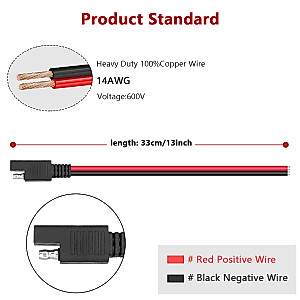 6 PCS 14 AWG 13 inch SAE Connector Extension Cable (6PCS)