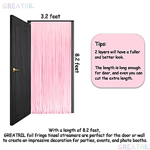 Pastel Pink Party Backdrop Decoration - GREATRIL Coral Pink Foil Fringe Streamers for Baby/Valentines/Cowgirl/Sweet/Cloud/Unicorn/Princess Themed - 3.2ft X 8.2ft - 2 Packs