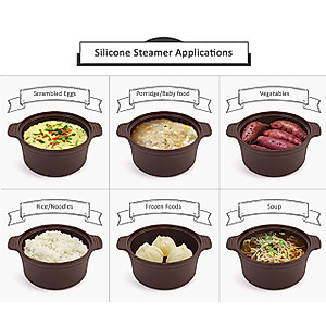 (Set of 2) Microwave Silicone Food Steamer with Handle & Lid, Kitchen Nonstick Egg Steaming Pot, Dishwasher & Oven Safe up to 482 °F, Easy to Clean, Made in Korea (20.3 Fl Oz (600ml, 2.5 Cups), Clear Lid)