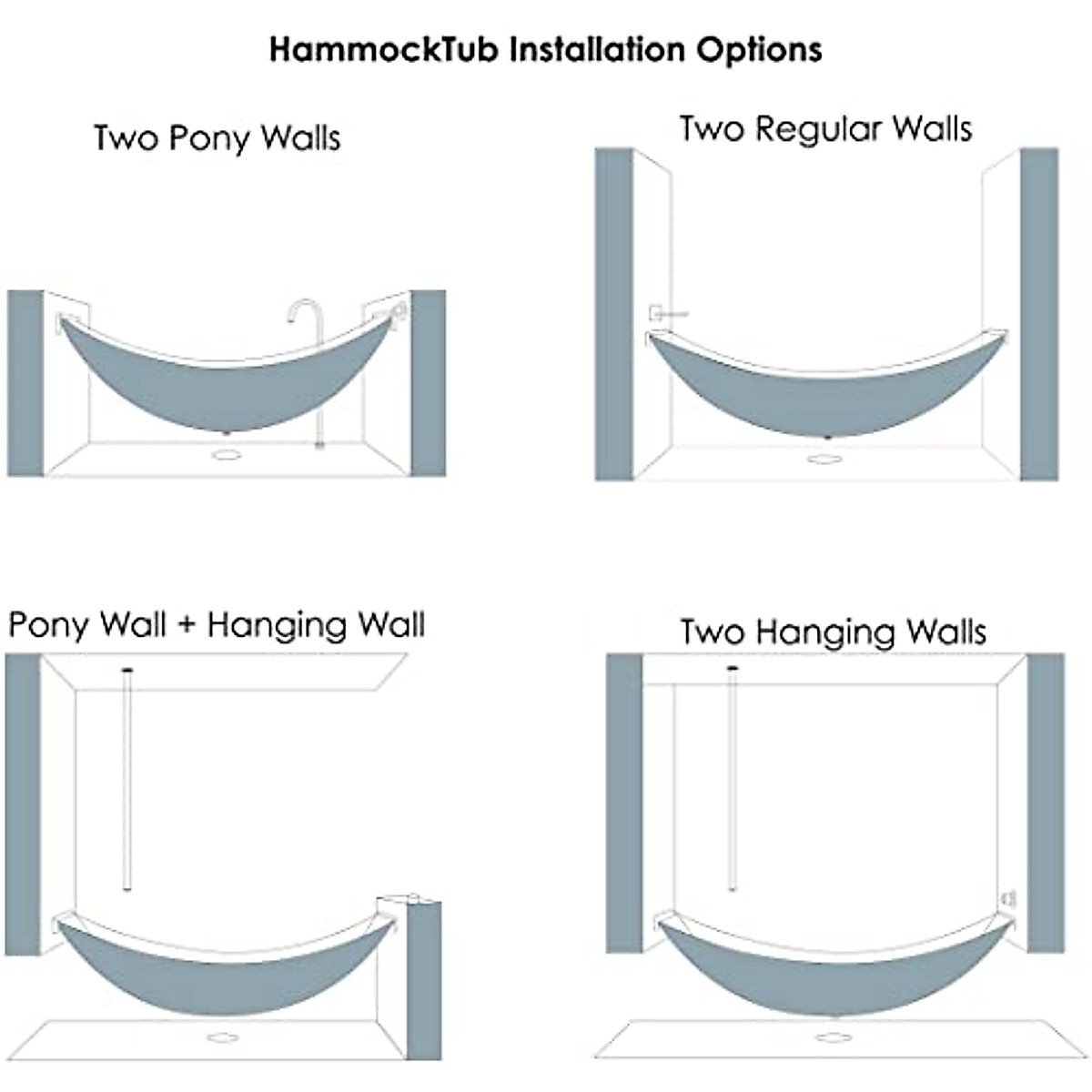 ALFI brand HammockTub1-BM Black Matte 79" Acrylic Suspended Wall Mounted Hammock Bathtub