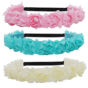 FROG SAC Non Slip Floral Headbands for Girls, Adjustable Rose Bud Head Bands for Kids, Cute Nonslip Hair Accessories, Flower Girl Head Band Pack