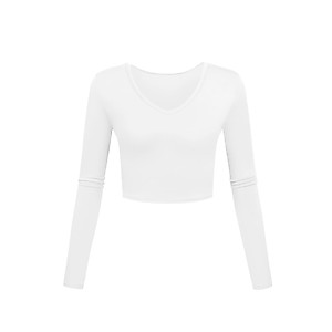 White Crop Top Deep V Neck T Shirts for Women Plue Size Tight Long Sleeve Shirts Clover Cheerleader Costume X-Large