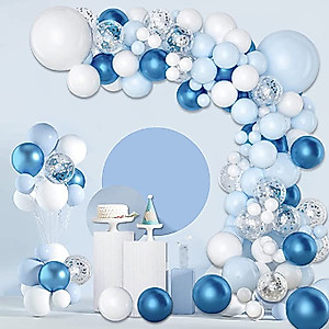 Blue and White Balloons, Blue White Balloon Garland Arch Kit, 102 pcs Pastel Blue White Balloons for Baby Shower Birthday Wedding Party Decorations