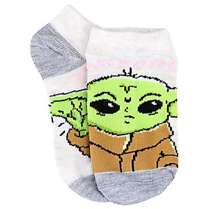 STAR WARS Little Girl's 5 Pack The Mandalorian Baby Yoda No Show Socks, Medium, Pink/Grey Heather